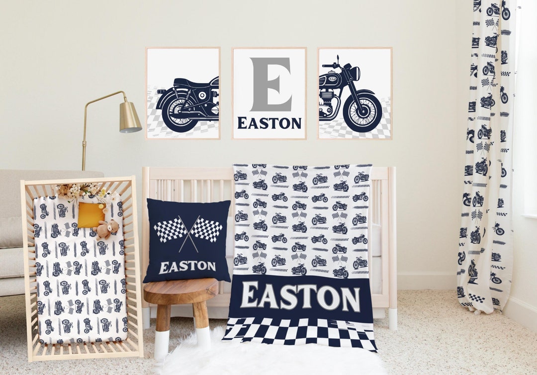 Baby Boy Crib Bedding Set, Motorcycle Nursery Decor, Classic Motorcycle ...