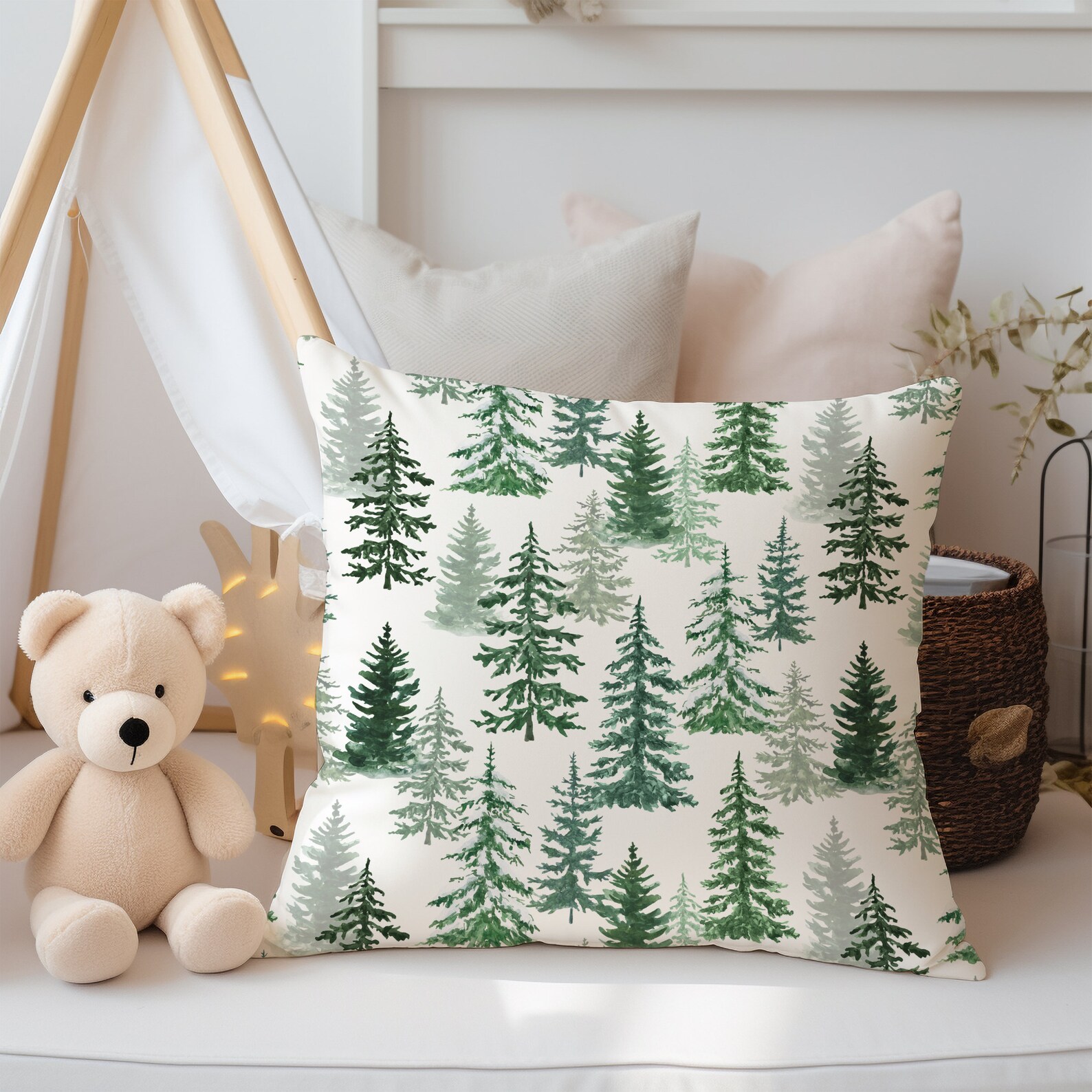 Woodland Nursery Pillow, Woodland Baby Gift, Pine Tree Pillow, Forest ...