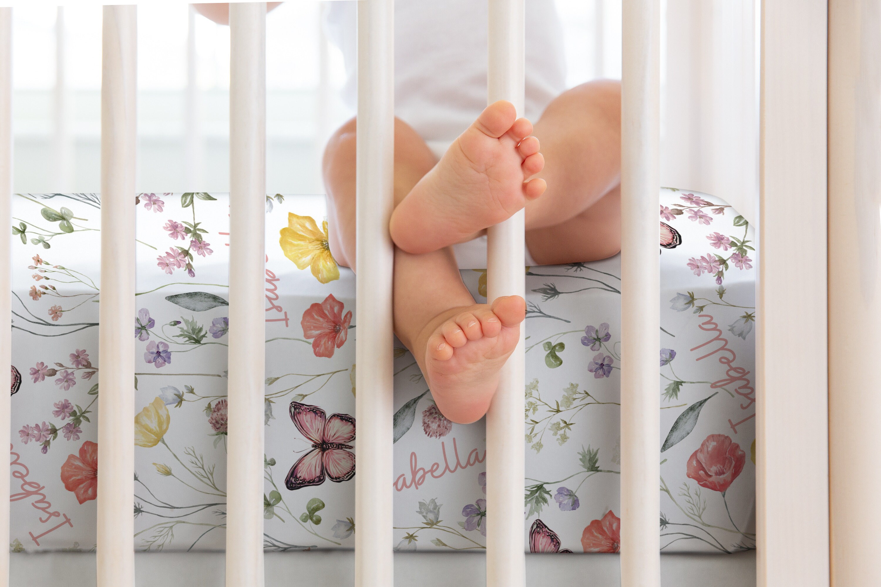 Wild Flower Crib Sheet, Boho Floral Crib Bedding, Butterfly Crib Sheet ...