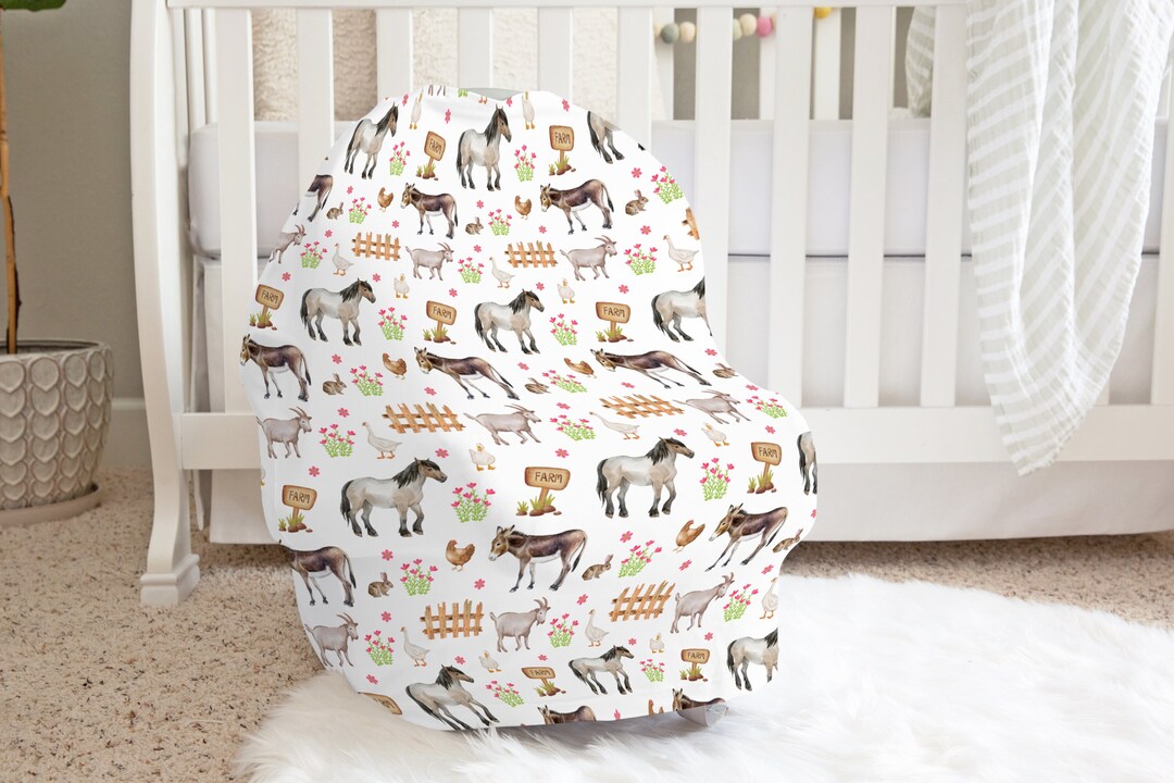 Baby Car Seat Cover With Farm Animals, Cute Nursing Covers ...
