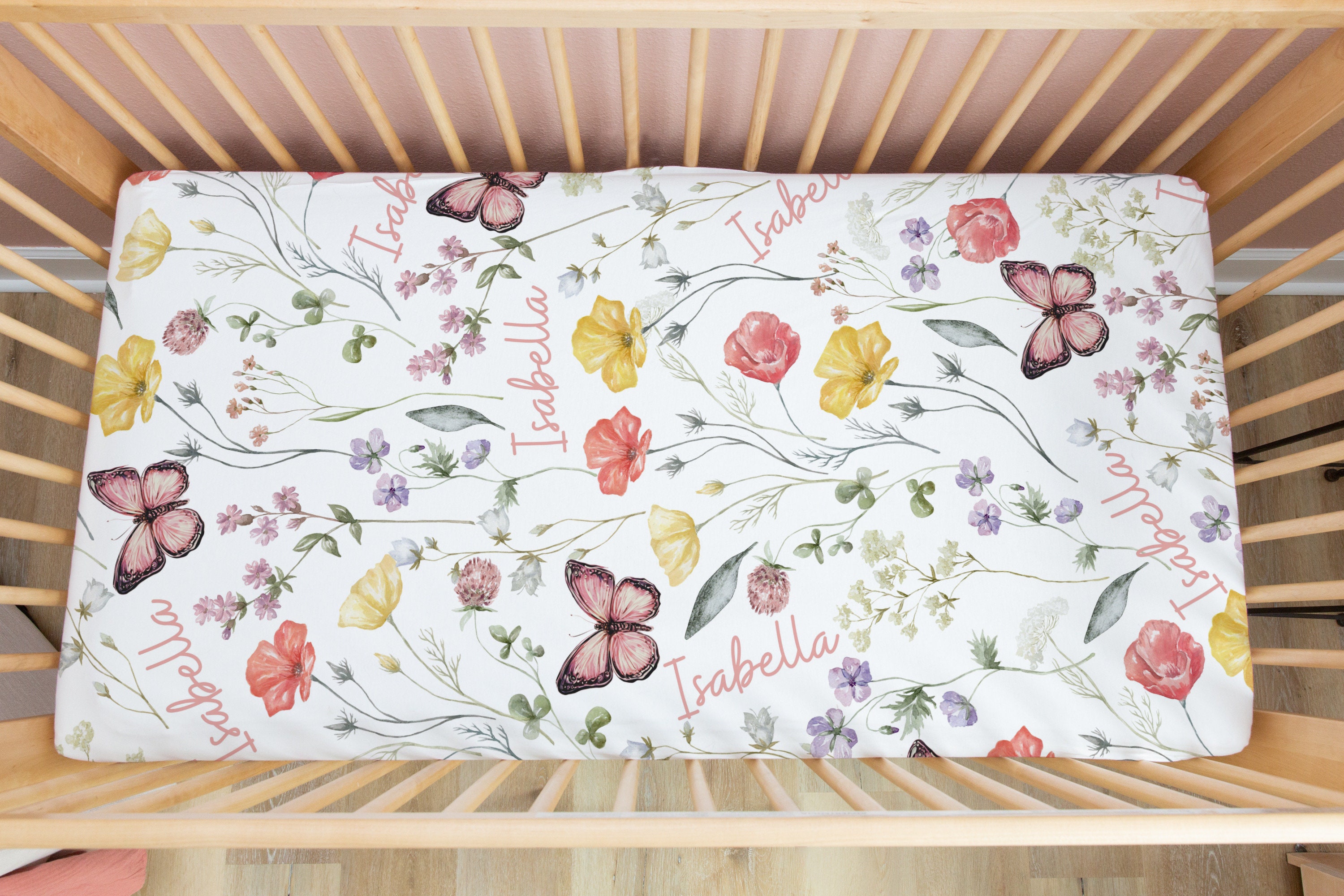 Wild Flower Crib Sheet, Boho Floral Crib Bedding, Butterfly Crib Sheet ...