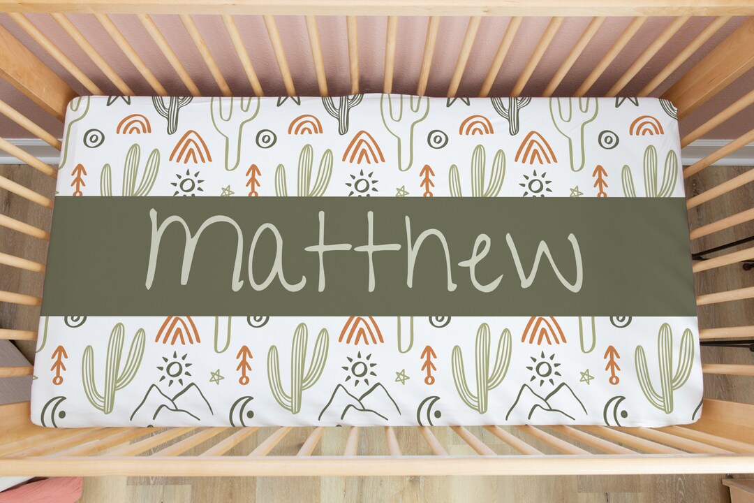 Custom Crib Sheets, Custom Toddler Sheets, Cactus Crib Bedding, Cowboy ...