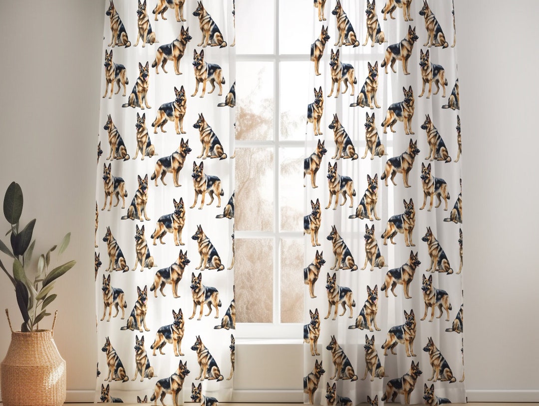 Sheer Curtains With German Shepherd Dogs, Black Out Drapes, Puppy ...