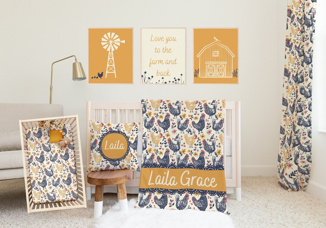 Chicken Nursery Bedding, Girl Farm Nursery Set, Chicken Crib Sheet ...