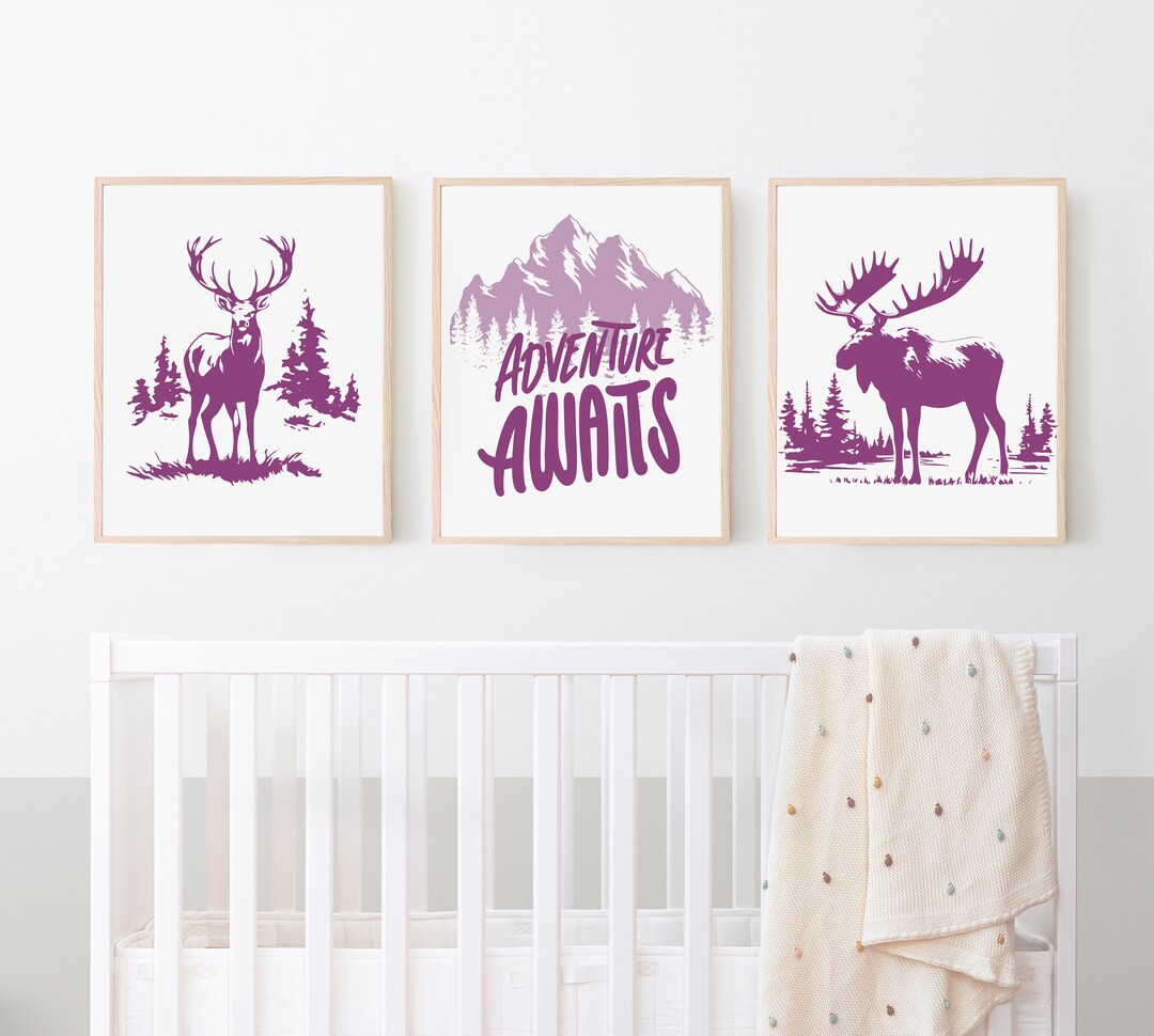 Purple Nursery Decor, Buck Hunting Wall Print, Adventure Awaits Wall ...