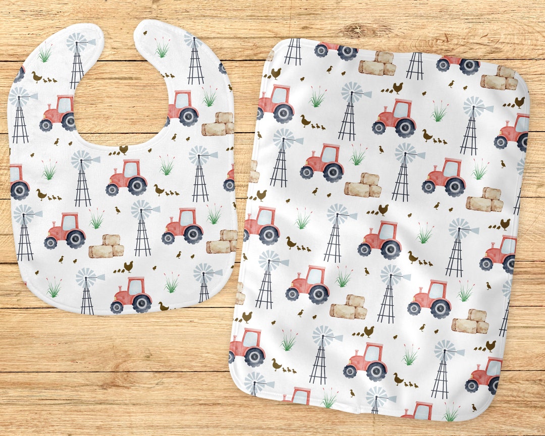 Baby Farm Burp Cloth, Farm Tractor Baby Bibs, Red Tractor, Farm Animal ...