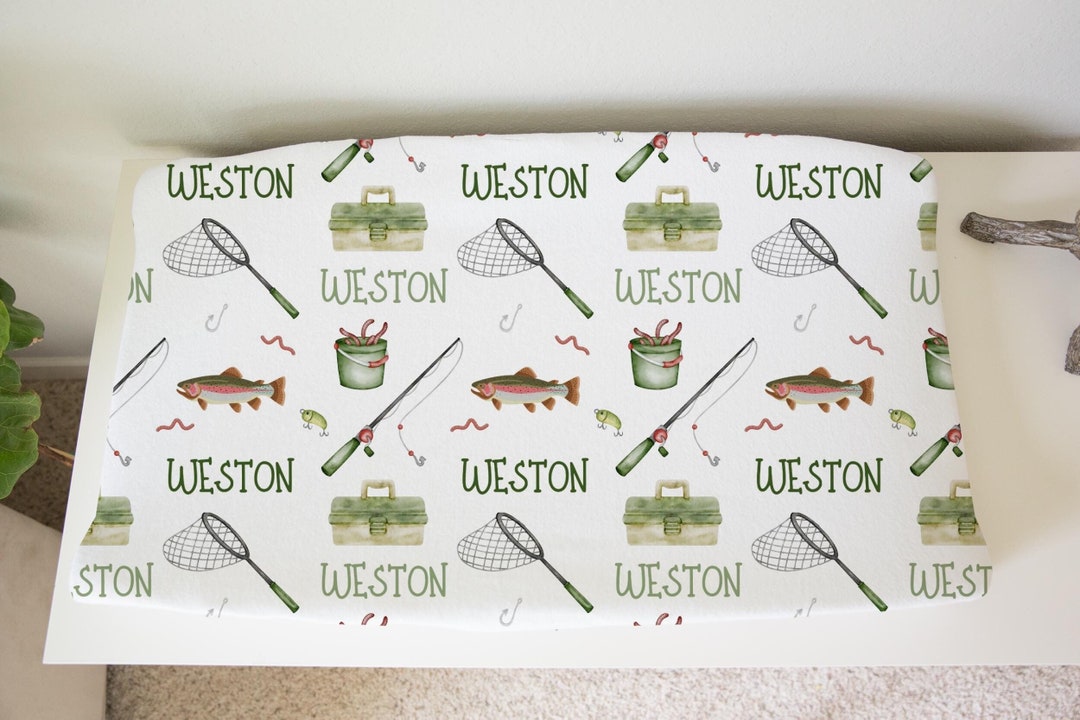 Fisherman Changing Pad Cover, Angler Nursery Theme, Trout and Bass Fish ...