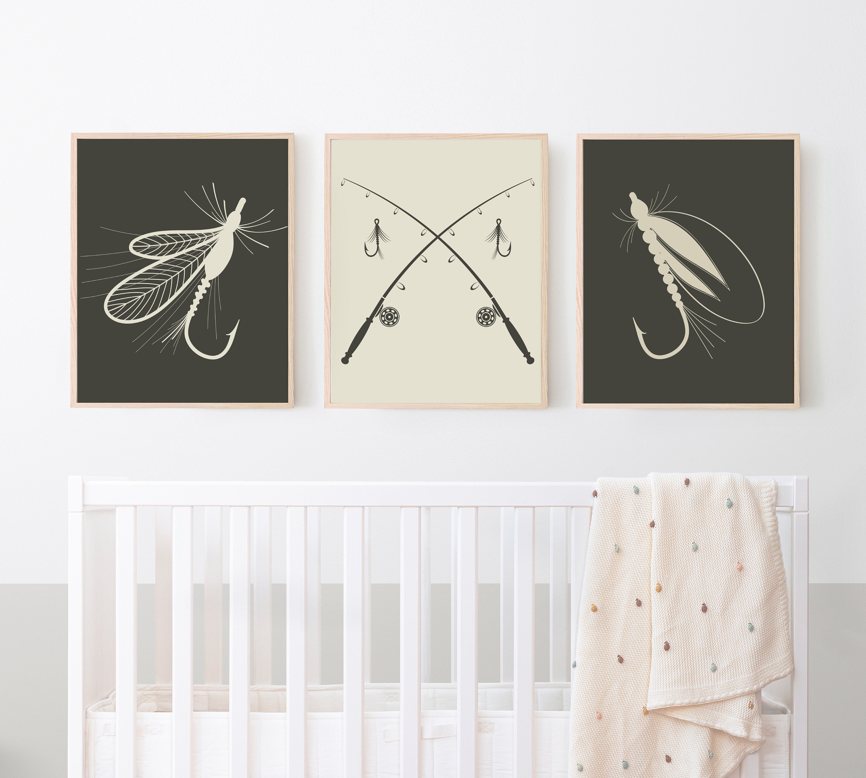 Fly Fishing Nursery Decor, Set of Three Prints, Boys Bedroom Wall Decor ...