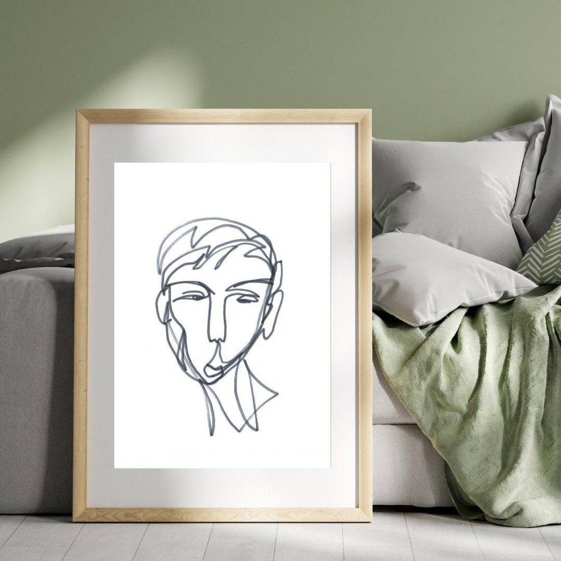 Line Art on the Wall, Sketch Man Face Art Print, Line Art, One Line ...
