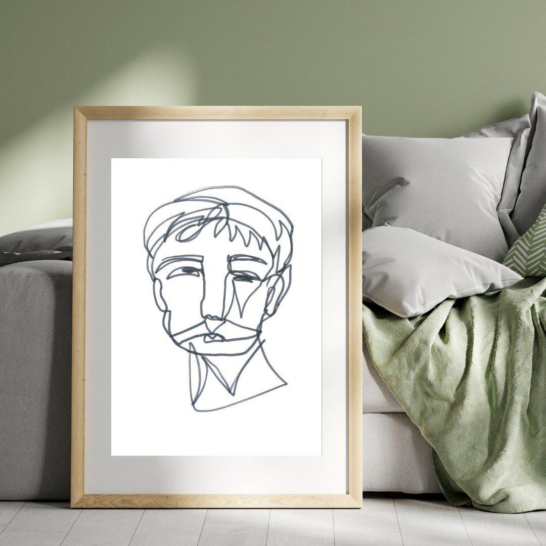 Line Art on the Wall, Sketch Man Face Art Print, Line Art, One Line ...