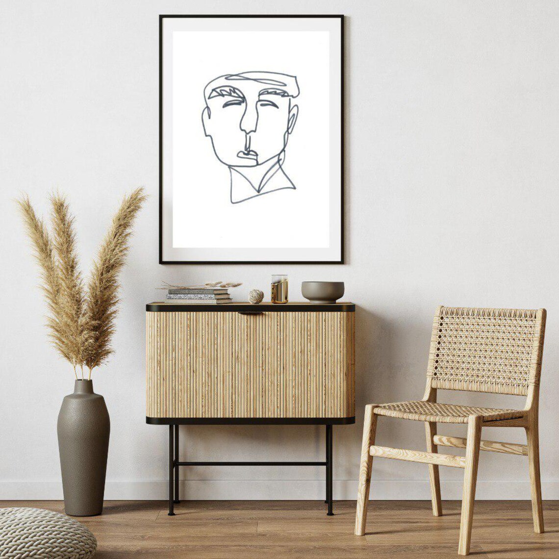 Line Art on the Wall, Sketch Man Face Art Print, Line Art, One Line ...