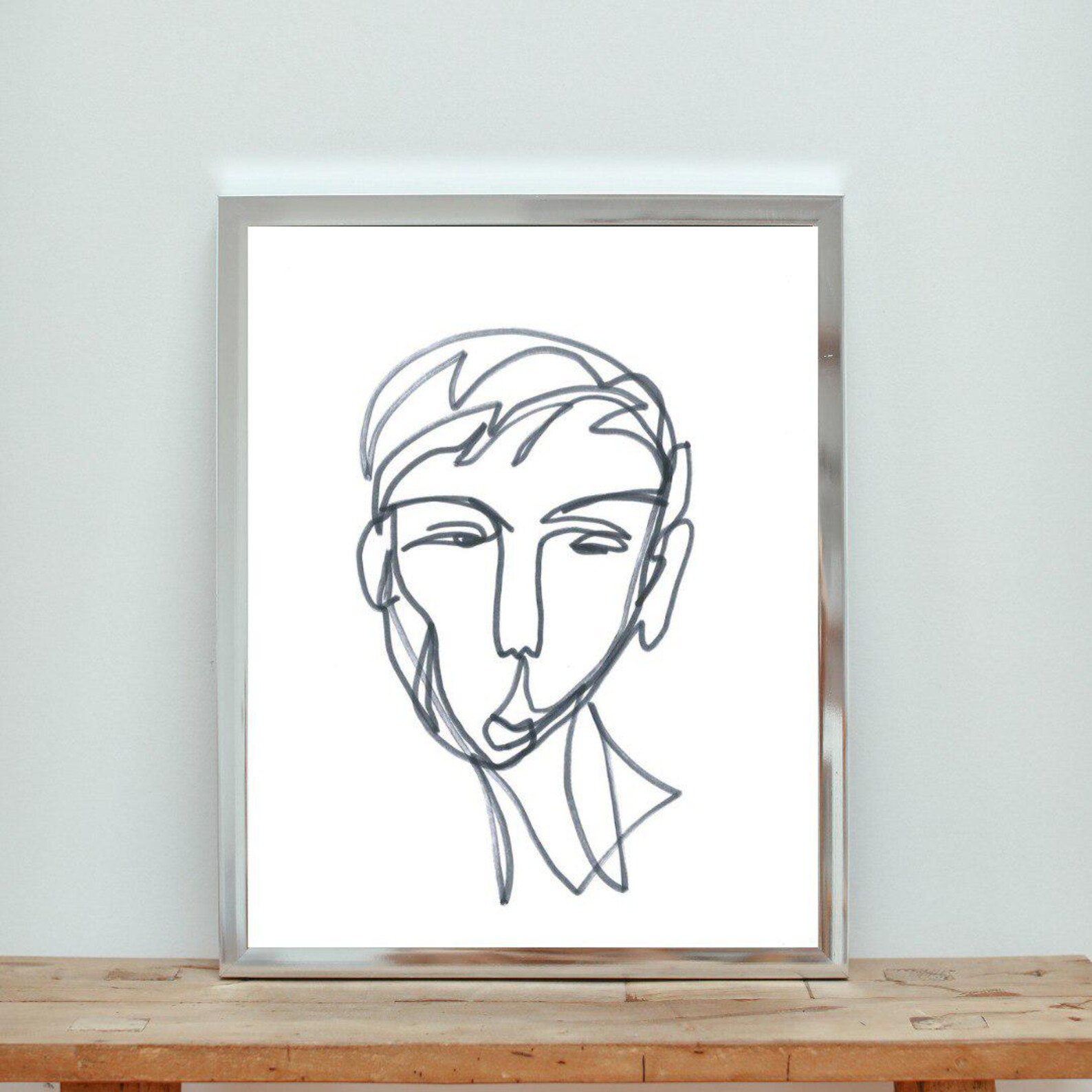 Line Art on the Wall, Sketch Man Face Art Print, Line Art, One Line ...