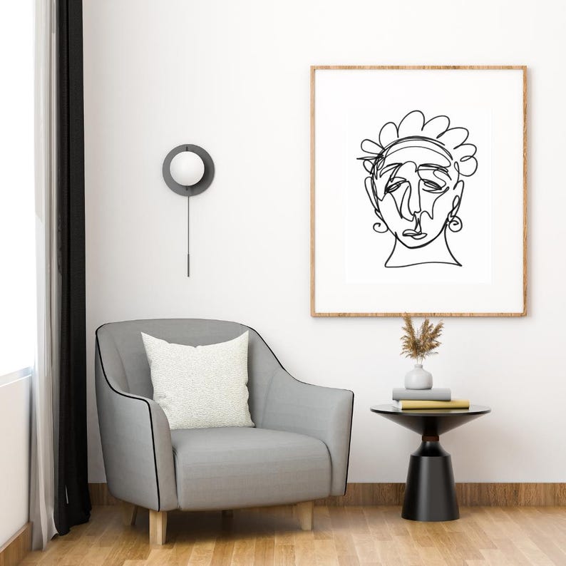 Line Art on the Wall, Sketch Man Face Art Print, Line Art, One Line ...