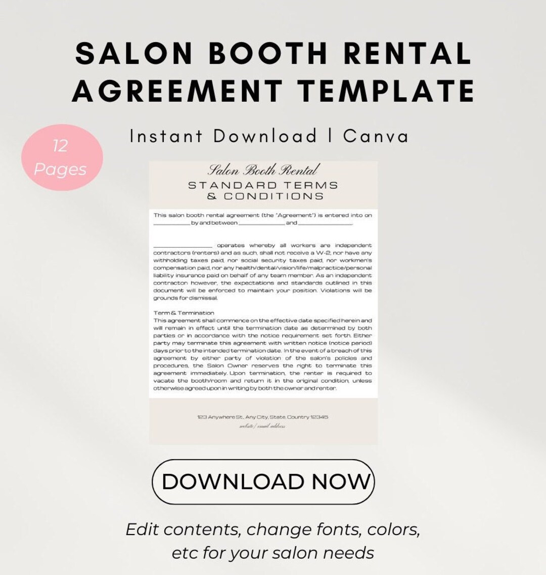 Salon Booth Rental Agreement, Salon Standard Terms & Conditions, Hair ...