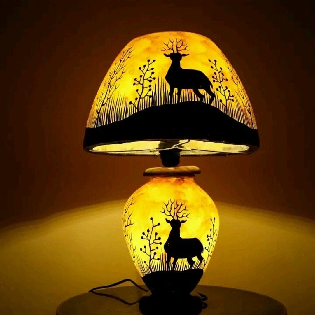Handcrafted and Handpainted Camel Skin Leather Lamp 18 Inches Side ...