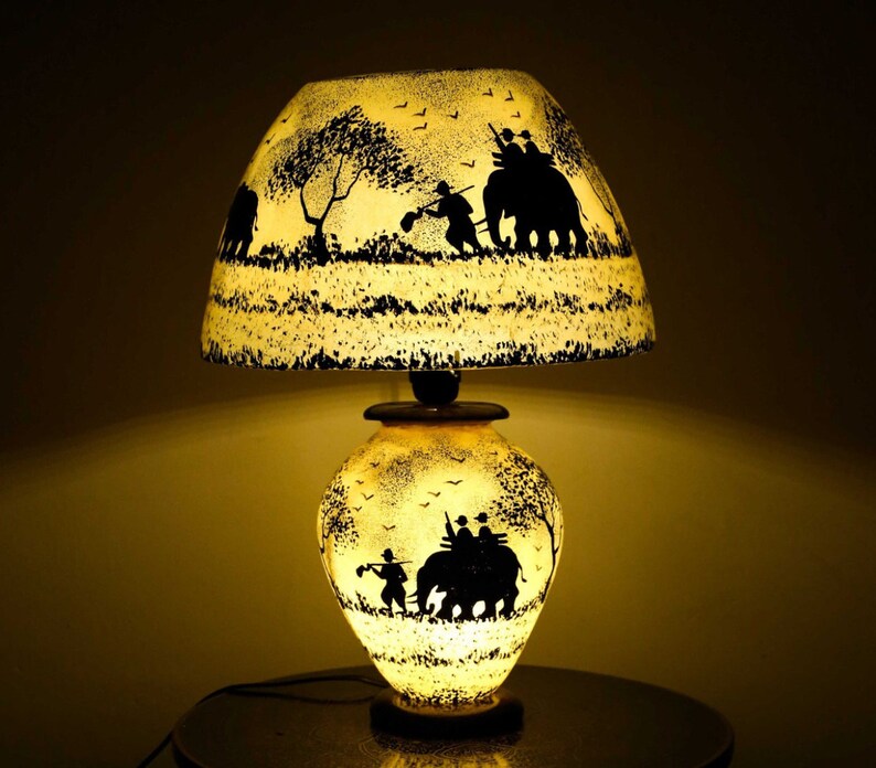 Handcrafted and Handpainted Camel Skin Leather Lamp 18 Inches Side ...