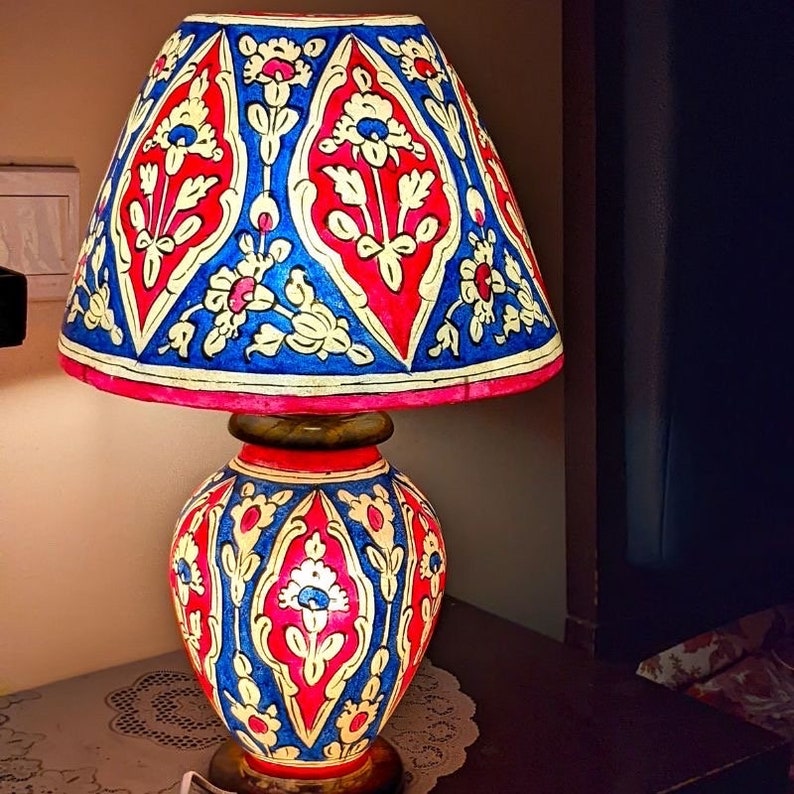 Handcrafted and Handpainted Camel Skin Leather Lamp 18 Inches Side ...