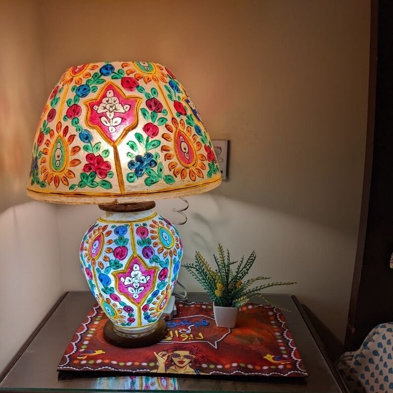 Handcrafted and Handpainted Camel Skin Leather Lamp 18 Inches Side ...