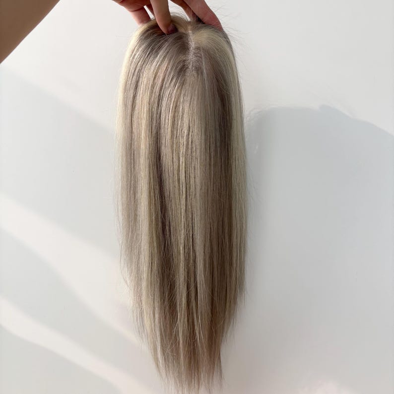 Light Ash Blonde Gradient Human Hair Topper |mono Lace, 14 Inch ...