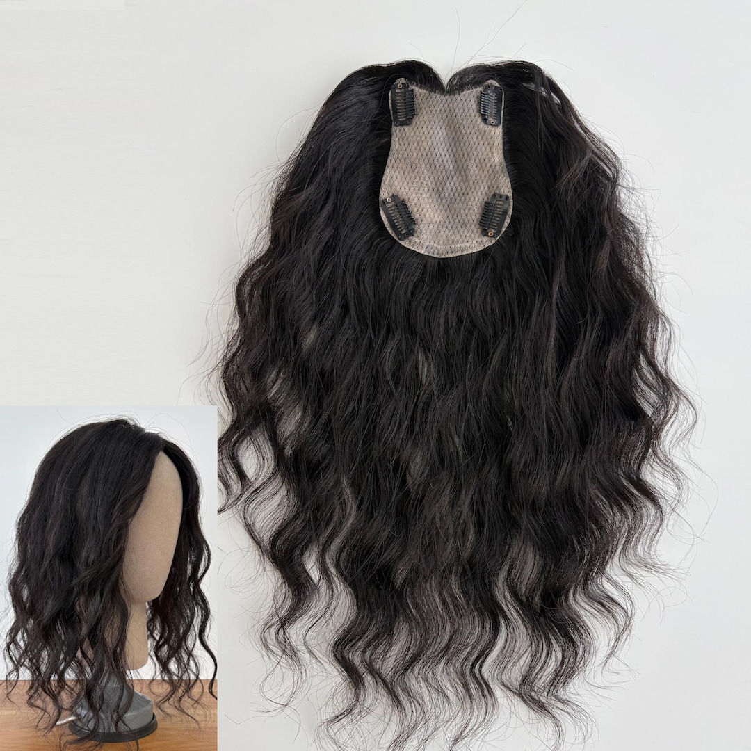 9×14cm Full Silk Base Human Hair Topper V-shape Hairline Natural Curls ...