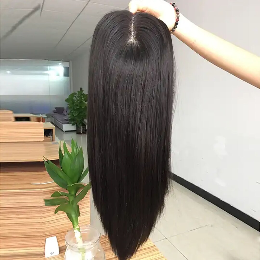 15x17cm Big Human Virgin Hair Toppers 130 Density Long Straight Black ...