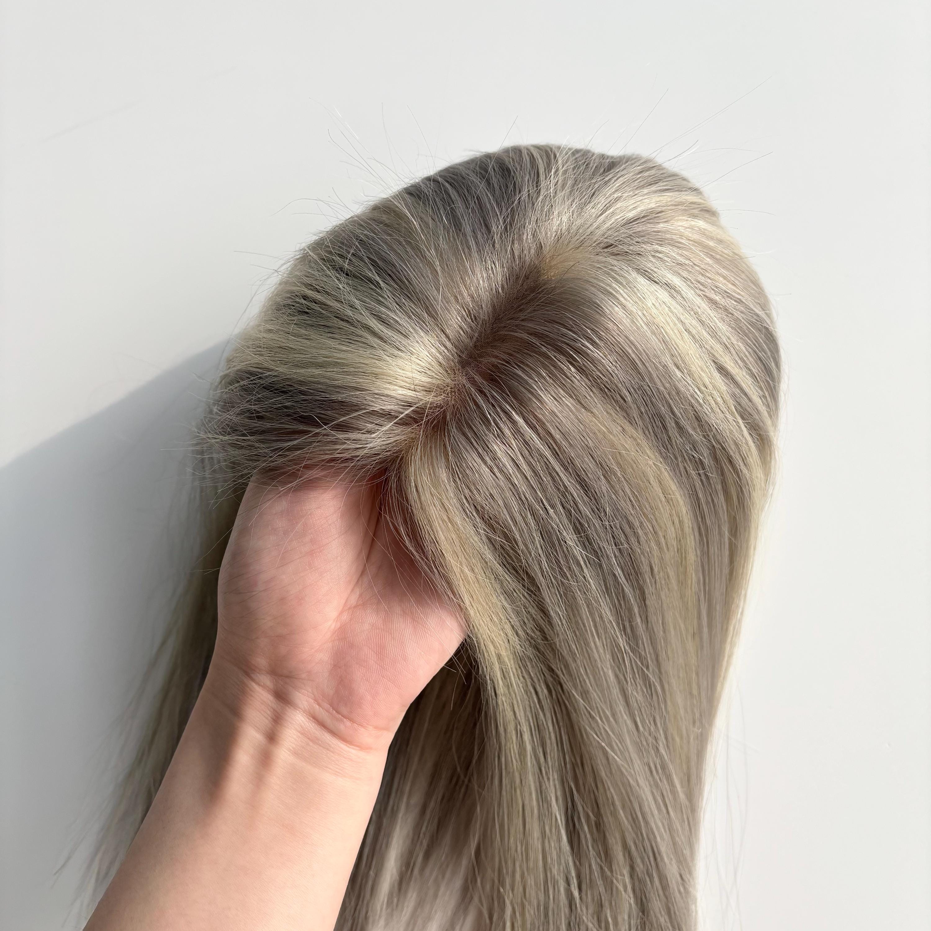 Light Ash Blonde Gradient Human Hair Topper |mono Lace, 14 Inch ...