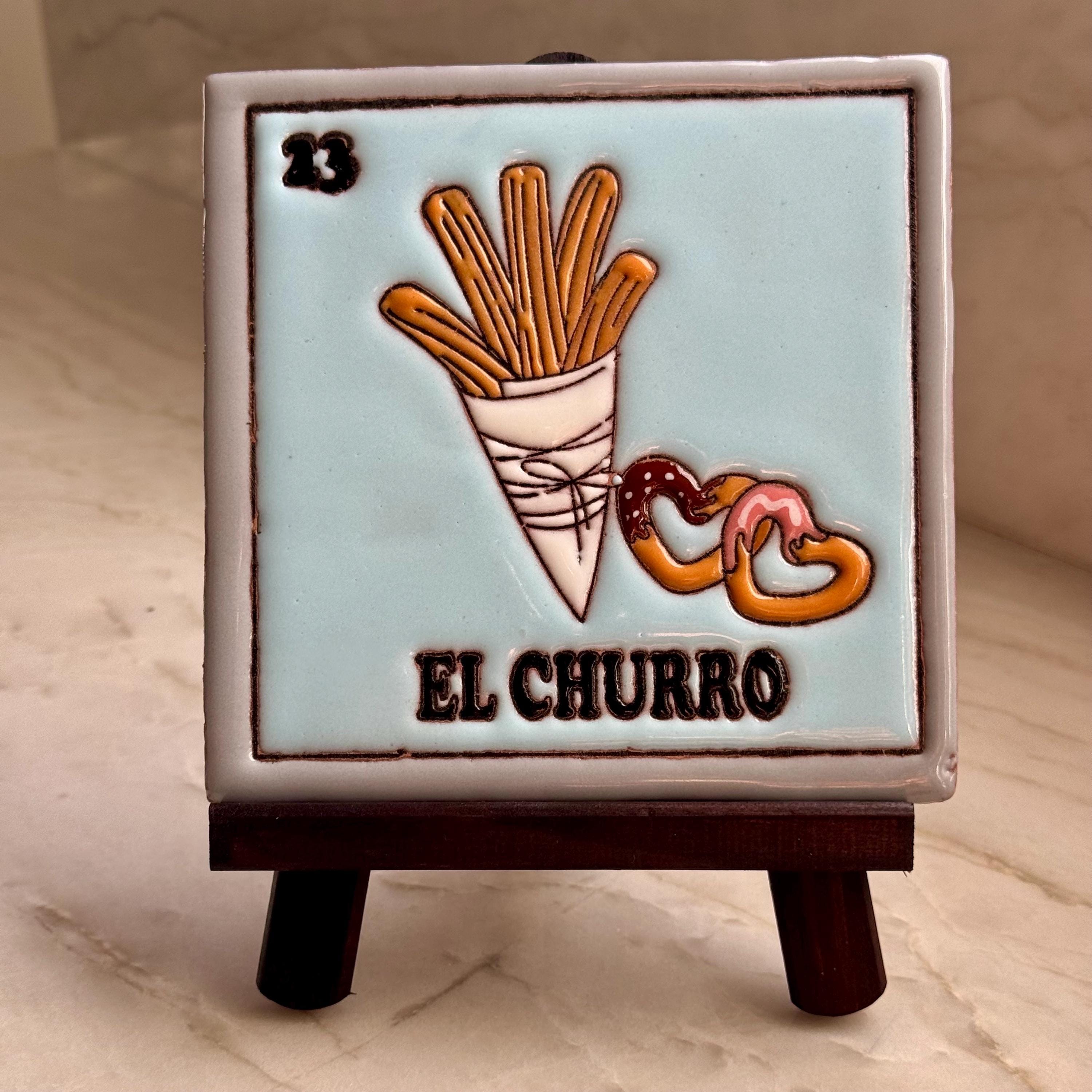 EL Churro Tile Sign for Mexican Coffee Bar Decor With Rustic Wood Stand ...