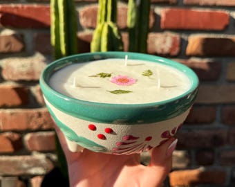 Colorful Mexican Pottery Candle for a Unique Gift, Soy Candle in a Hand ...