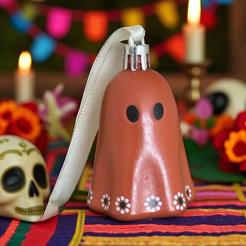Cute Plastic Mexican-terracotta Ghost Ornament, Folk Art Spooky Charm ...