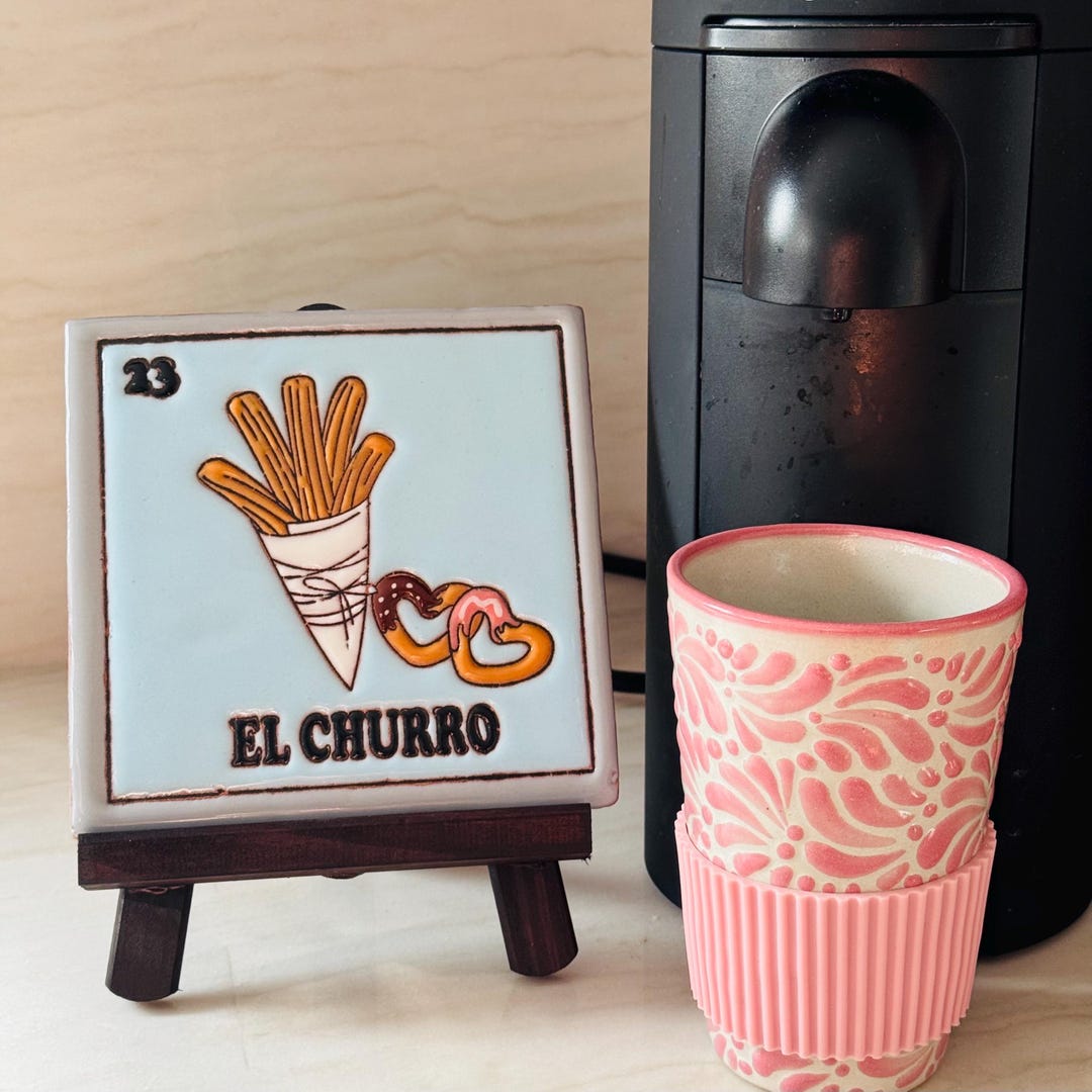 EL Churro Tile Sign for Mexican Coffee Bar Decor With Rustic Wood Stand ...