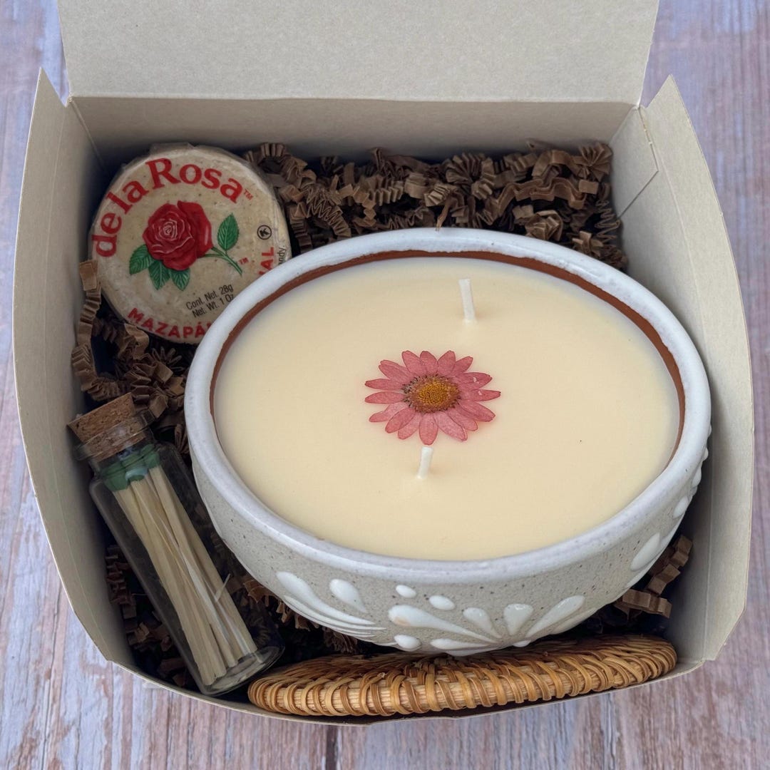 White Hand-painted Pottery Candle Mexican Talavera Candle for Her ...