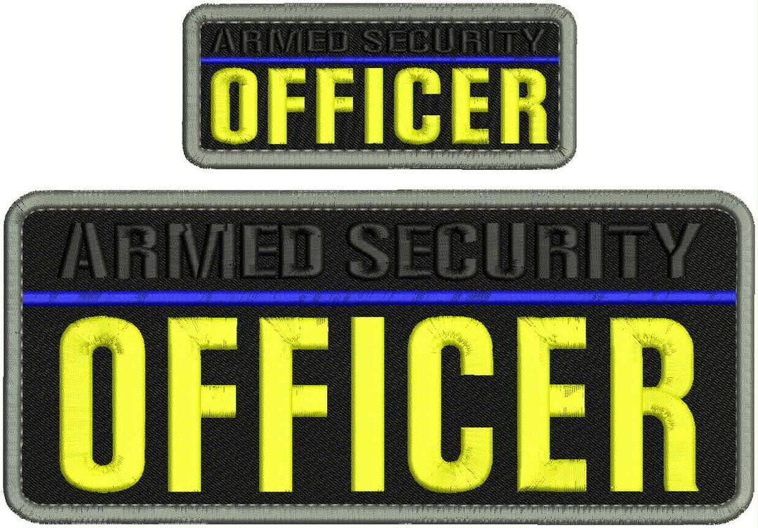 Armed S Officer Embroidery Patch 10X4 & and 5X2 Hook on Back Yellow on ...