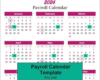 Calendar Template Excel Annual Payroll Calendar 2024 - Etsy