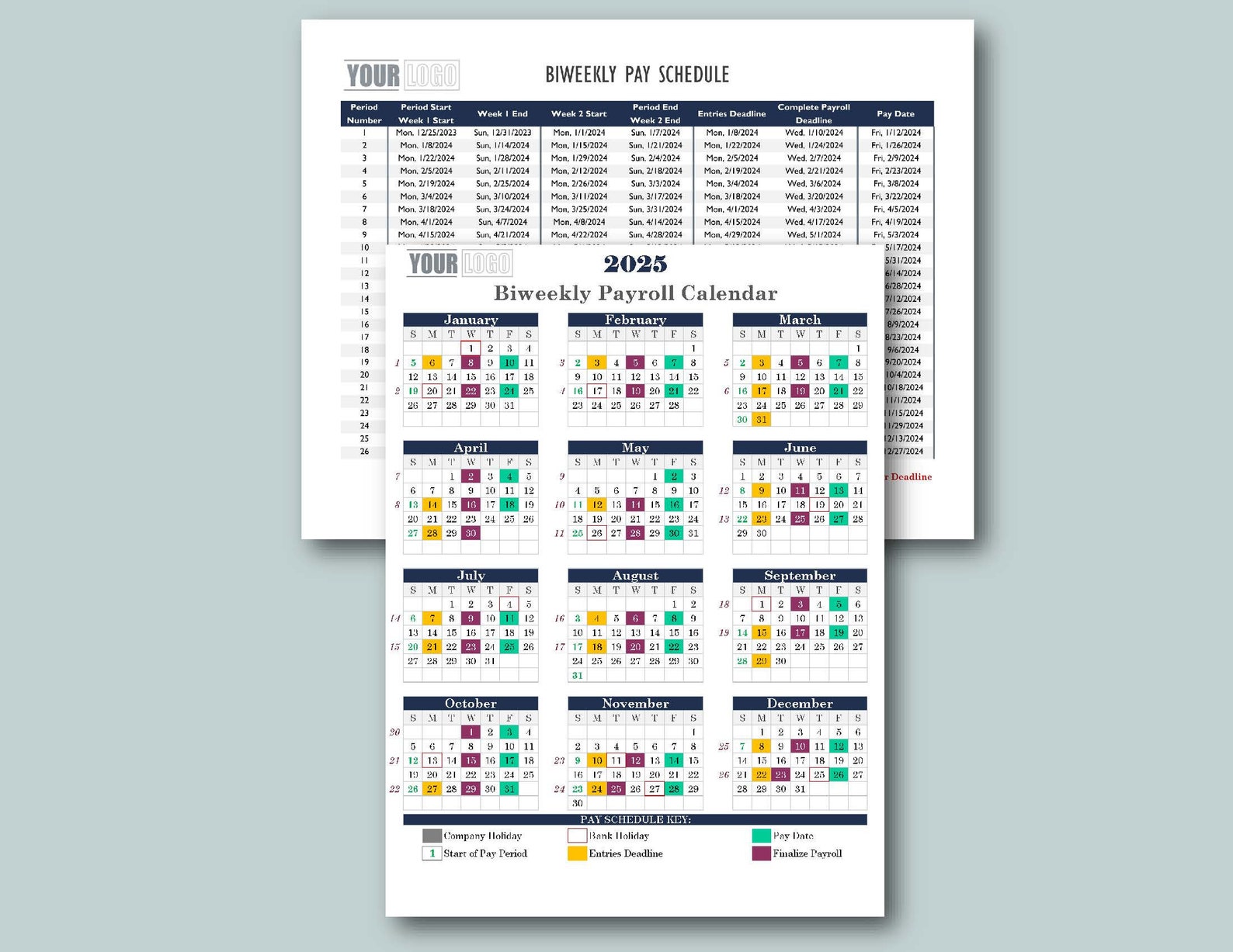 2025 Bi-weekly Payroll Calendar & Schedule Template-excel Download ...
