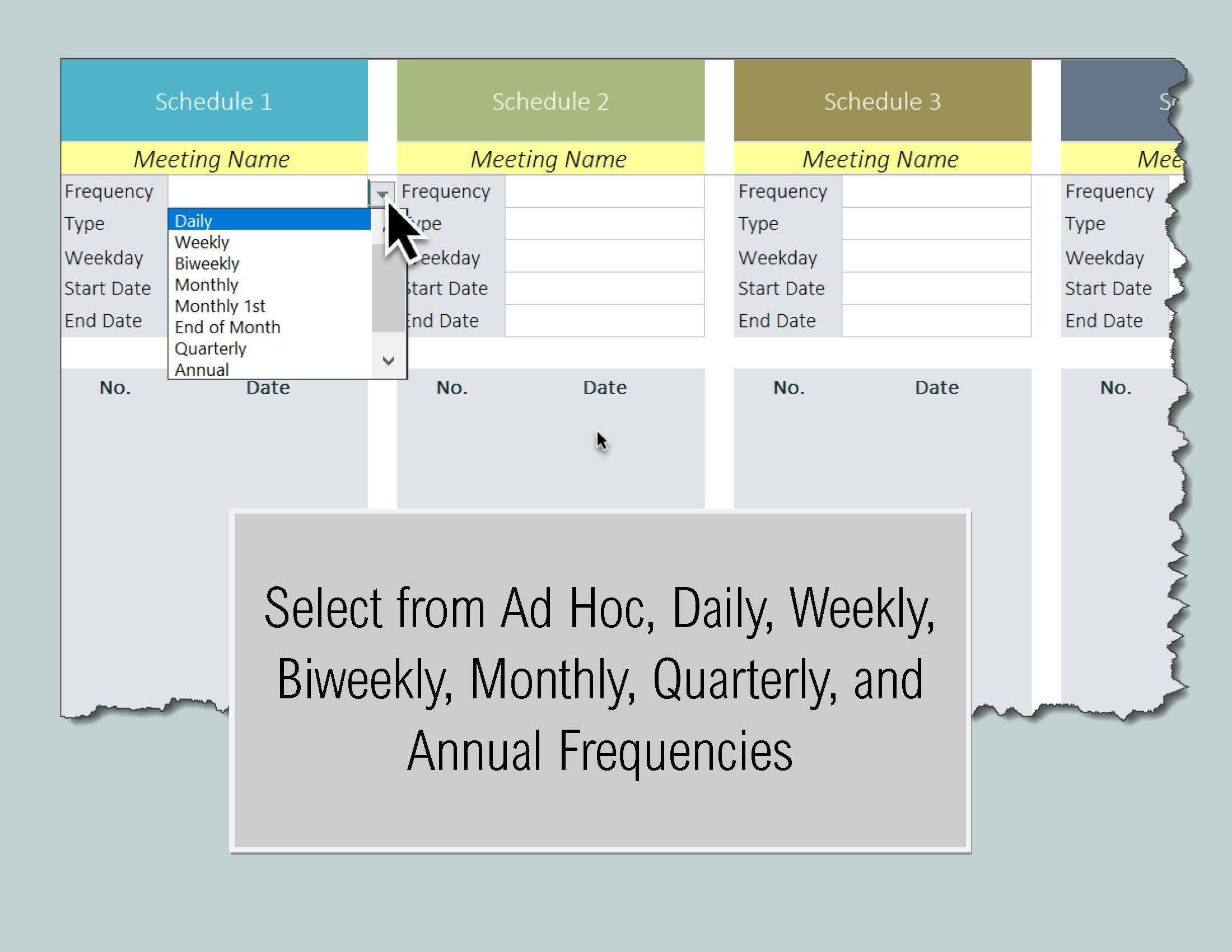 Color Coded Meeting Calendar Excel Template (digital Download) - Etsy
