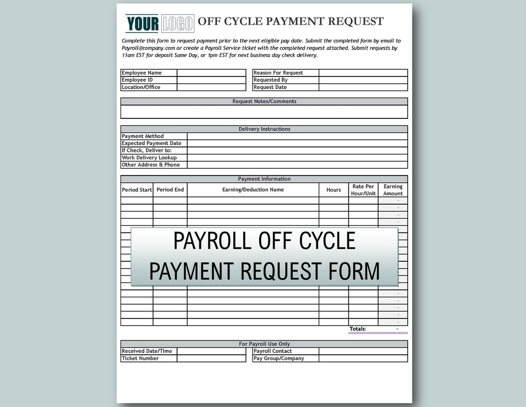 Payroll off Cycle Payment Request Form Template - Etsy