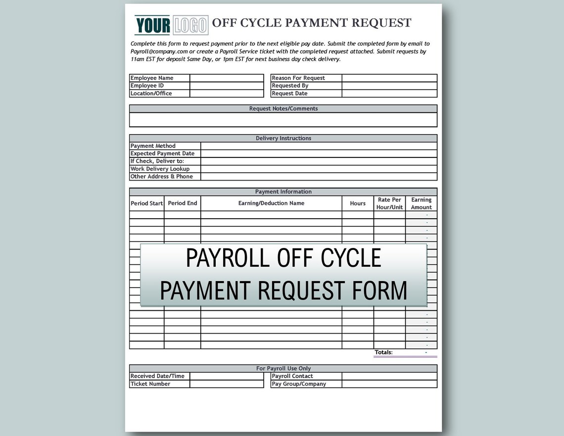 Payroll off Cycle Payment Request Form Template - Etsy