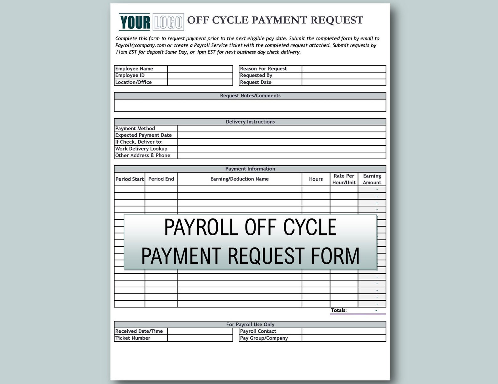 Payroll off Cycle Payment Request Form Template - Etsy