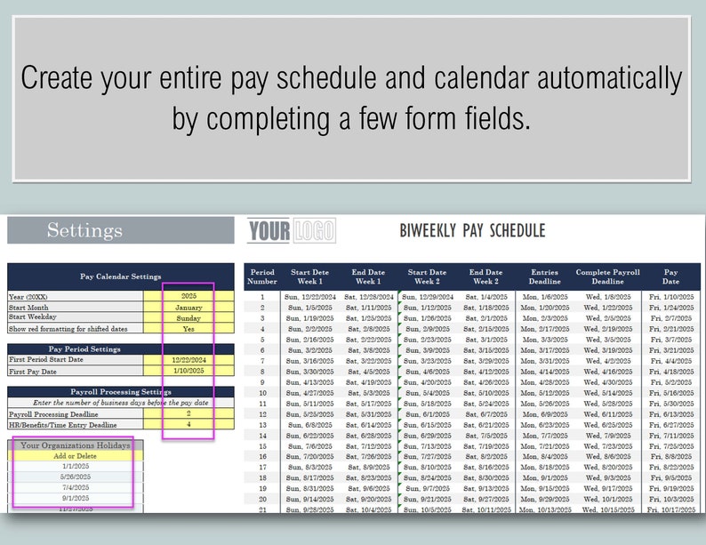 2025 Bi-weekly Payroll Calendar & Schedule Template-excel Download ...