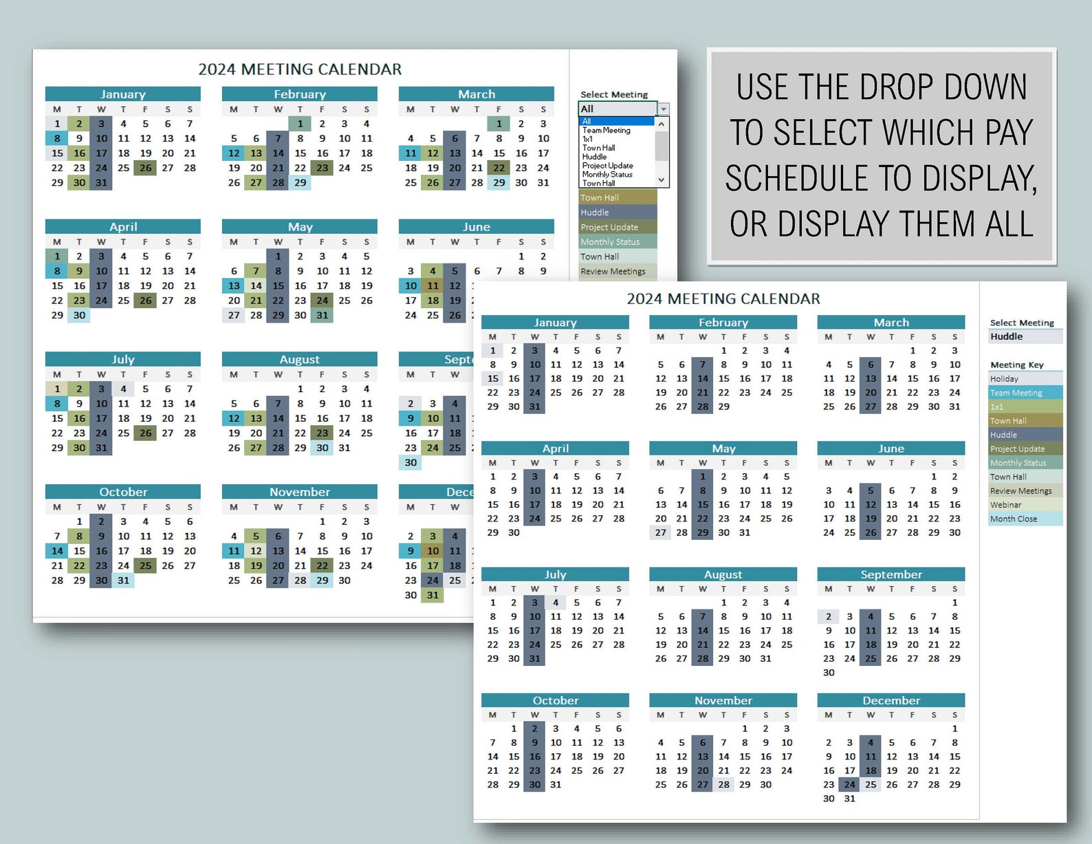 Color Coded Meeting Calendar Excel Template (digital Download) - Etsy