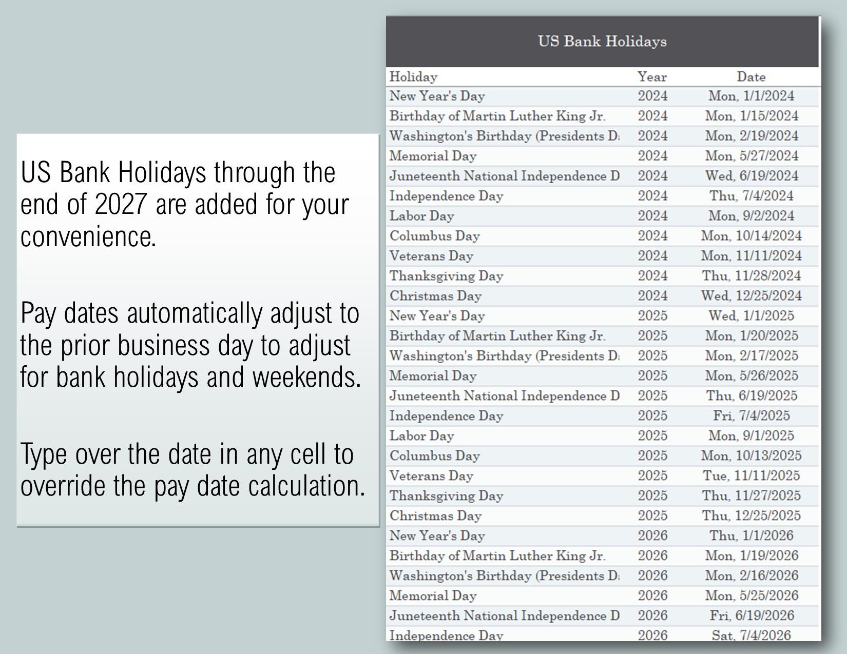 Payroll Calendar Template: Any Year, 5 Schedules, Color Coded (excel ...