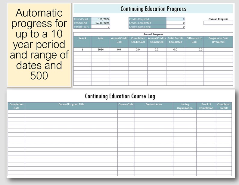 Continuing Education Course Tracker: Excel Spreadsheet (digital ...
