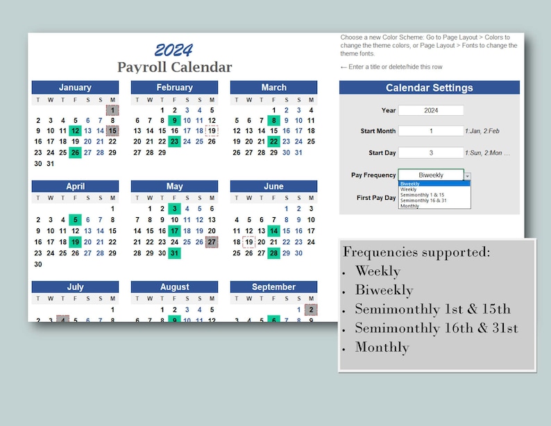 Annual Payroll Calendar Template-excel Download-printable - Etsy