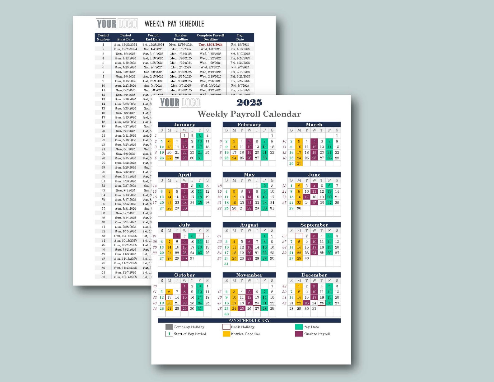 2025 Weekly Payroll Calendar & Schedule Template-excel Download ...