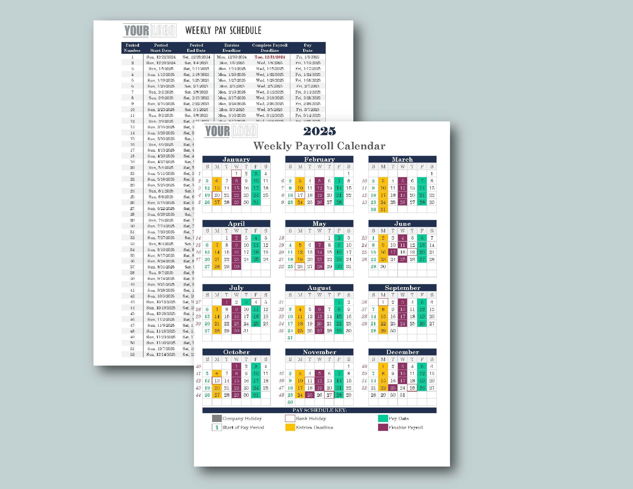 2025 Weekly Payroll Calendar & Schedule Template-excel Download ...