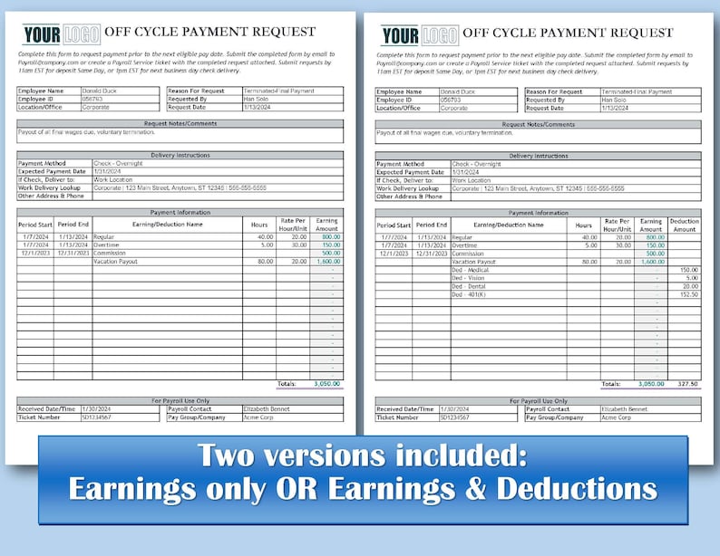 Payroll off Cycle Payment Request Form Template - Etsy
