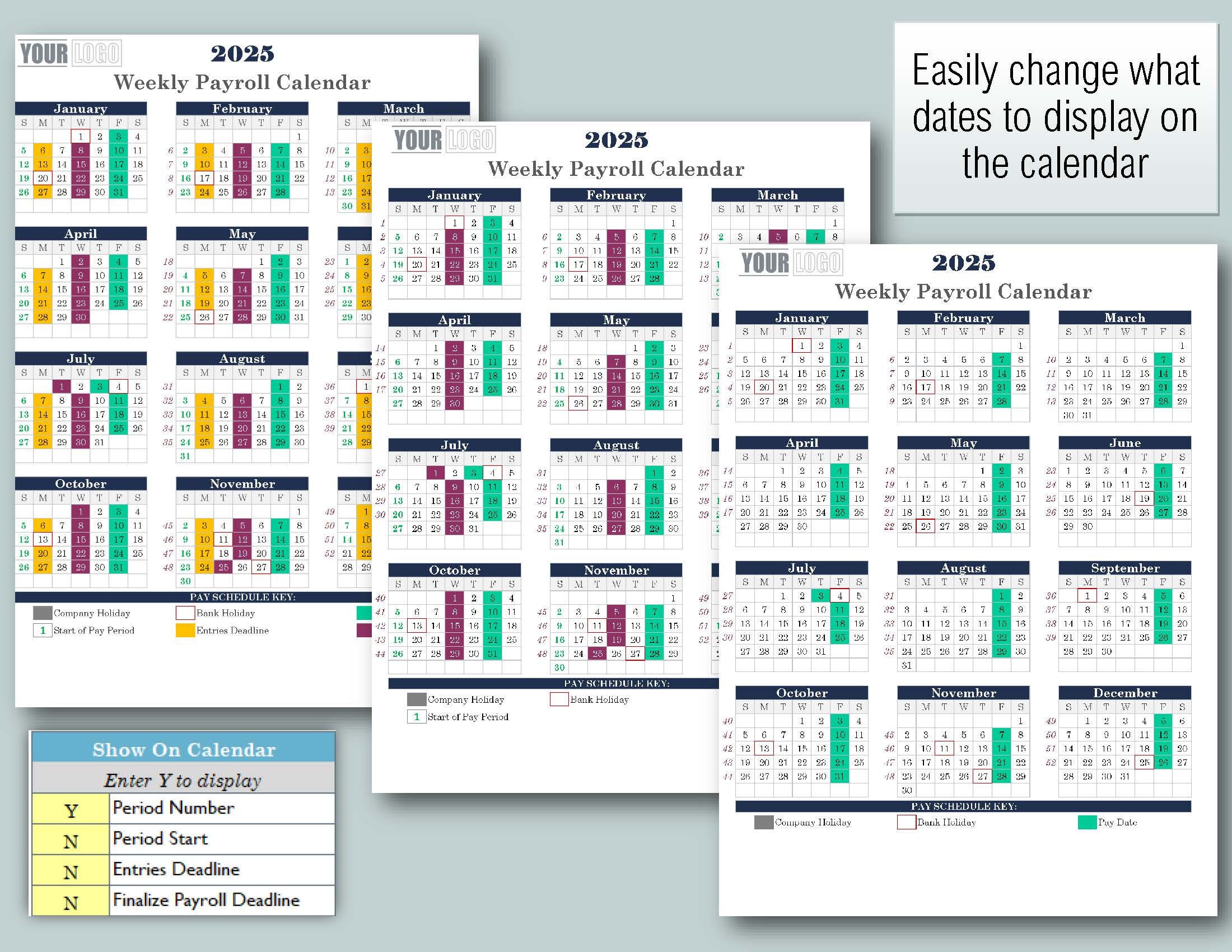 2025 Weekly Payroll Calendar & Schedule Template-excel Download ...