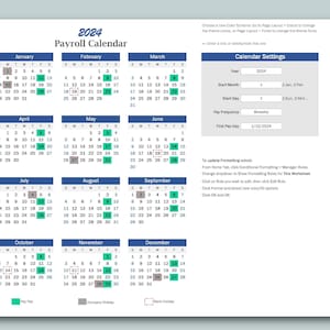 Annual Payroll Calendar Template-excel Download-printable - Etsy