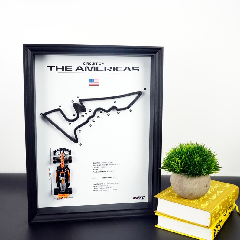 USA Collection F1 Frame With Car and 3D Track F1 Wall Art 40x30cm ...