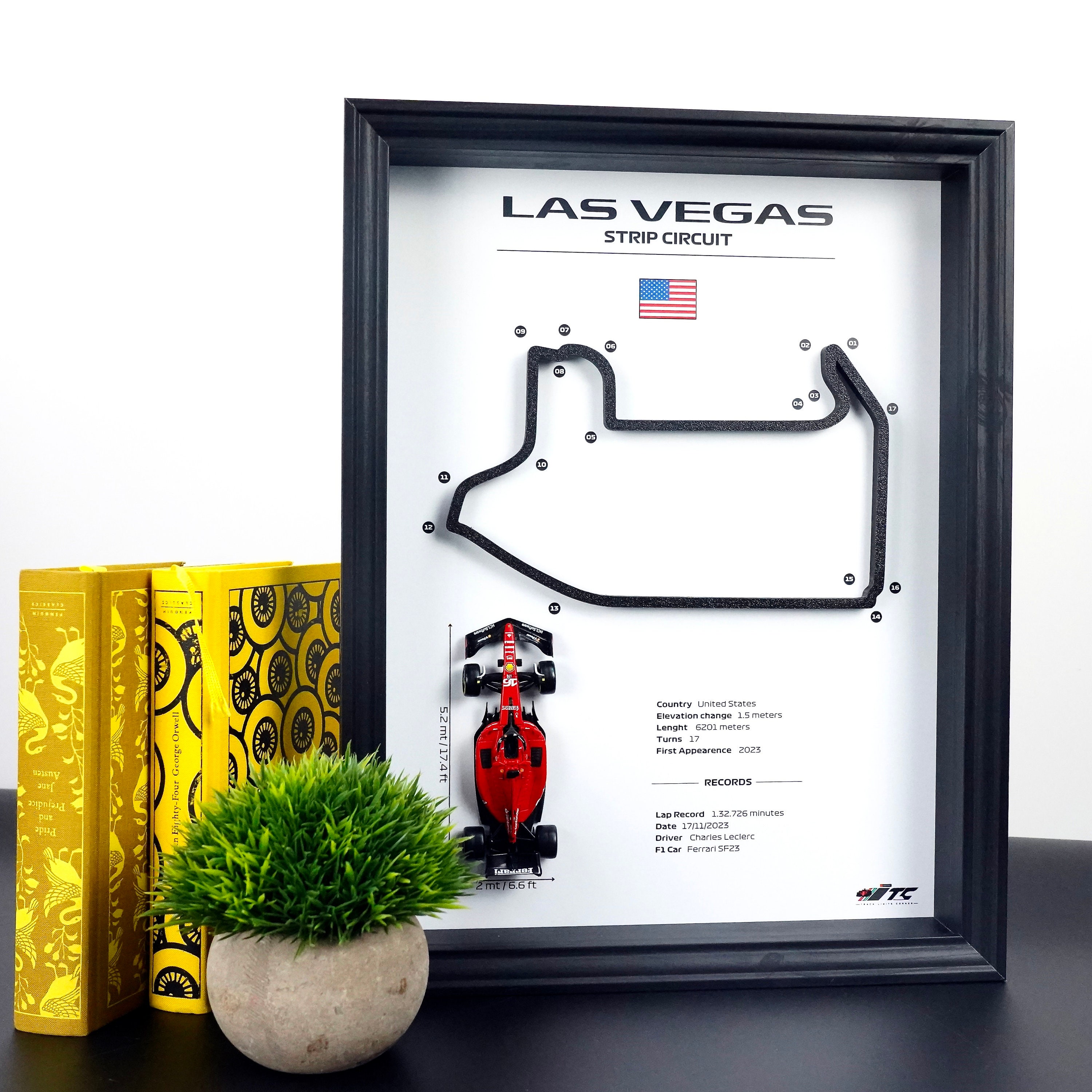 USA Collection F1 Frame With Car and 3D Track F1 Wall Art 40x30cm ...